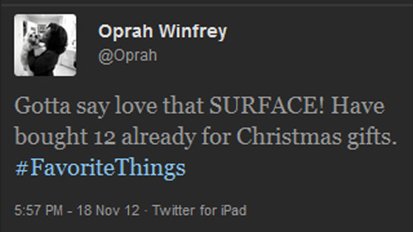 Oprah tweets love for Microsoft Surface – from her iPad | king5.com