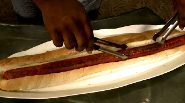 Big slugger needed to devour two-foot long hot dog | king5.com