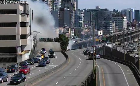 1 arrested after fire underneath Seattle viaduct | king5.com
